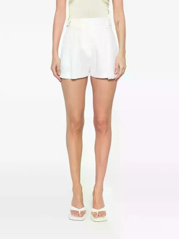 Elisabetta Franchi Ivory Button Detail Pleated Shorts
