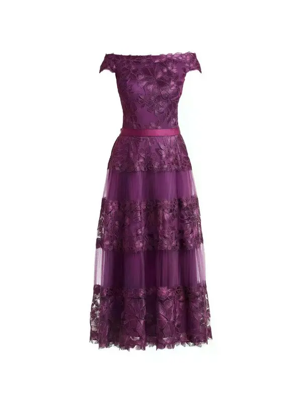 Tadashi Shoji Adriane Floral-embroidered Midi Dress - Purple
