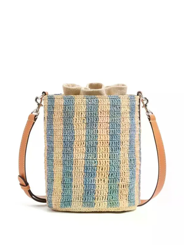 Valentino Garavani Small Bucket Bag In Striped Raffia - Neutrals