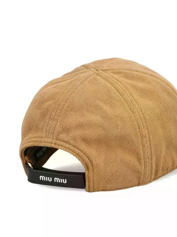 Miu Miu Drill Baseball Cap With Embroidered Logo - Neutrals