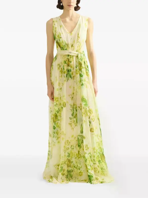 Erdem Floral Print V-neck Maxi Dress - Yellow