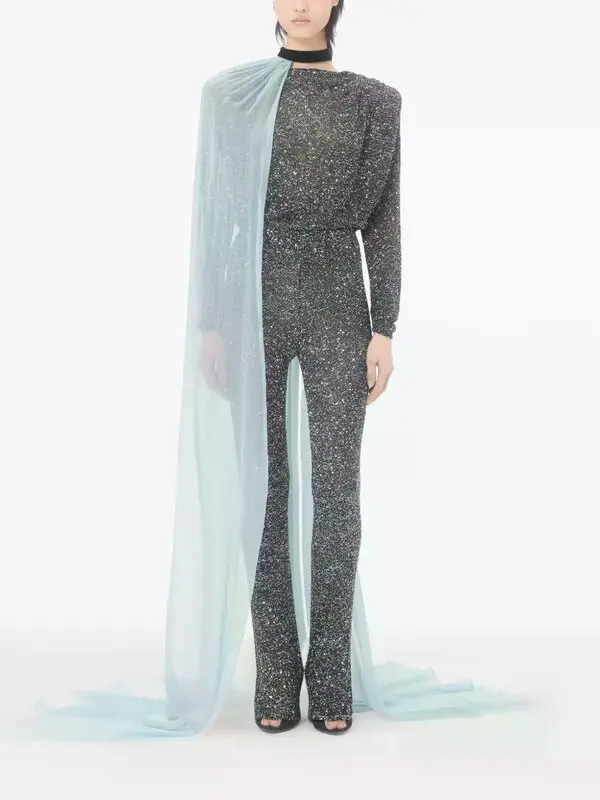 Valentino Garavani Sequin Elastic Straight Trousers - Black