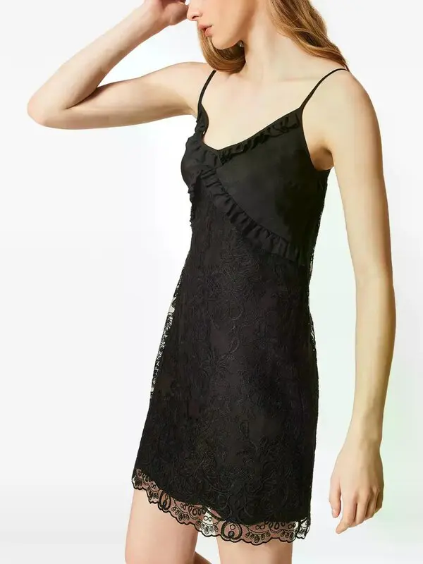 TWINSET Lace Ruffled V-neck Mini Dress