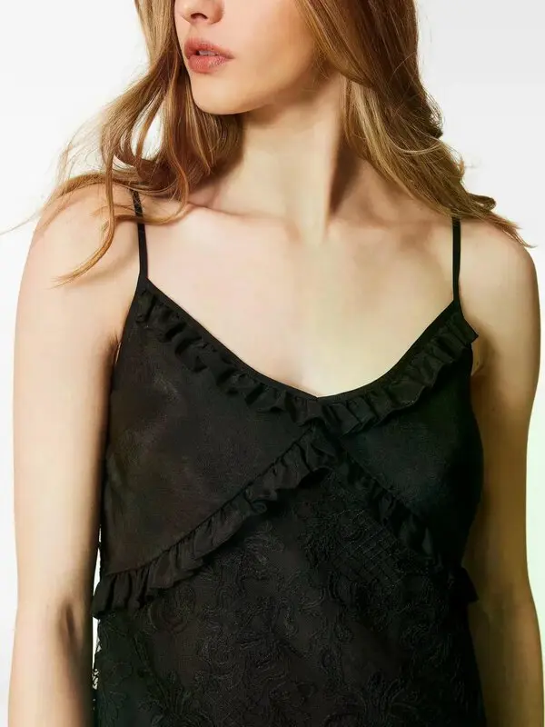 TWINSET Lace Ruffled V-neck Mini Dress