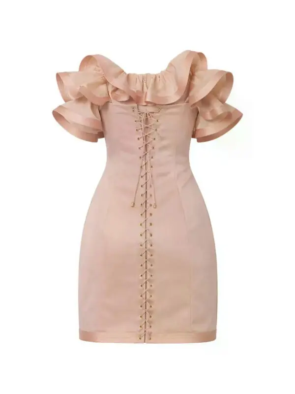 Elisabetta Franchi Mini Dress In Duchess Satin With Maxi Ruffles - Pink