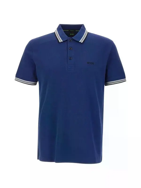 BOSS Paddy Striped Trim Polo Shirt - Blue