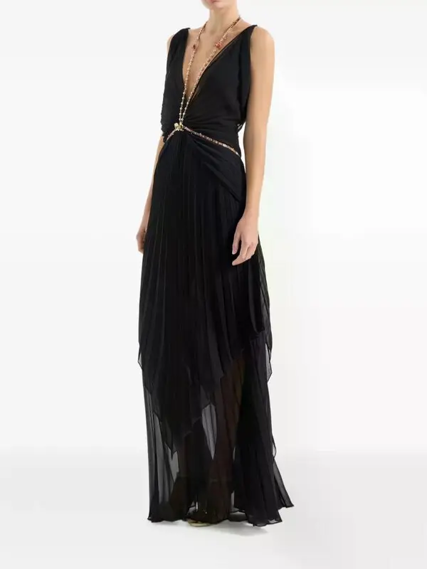 GENNY V-neck Pleated Dress - Black