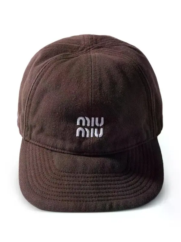 Miu Miu Embroidered Denim Baseball Cap - Brown