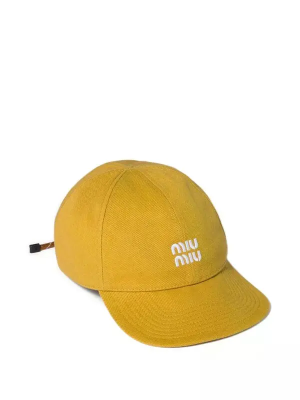 Miu Miu Denim Baseball Cap With Embroidered Logo - Yellow