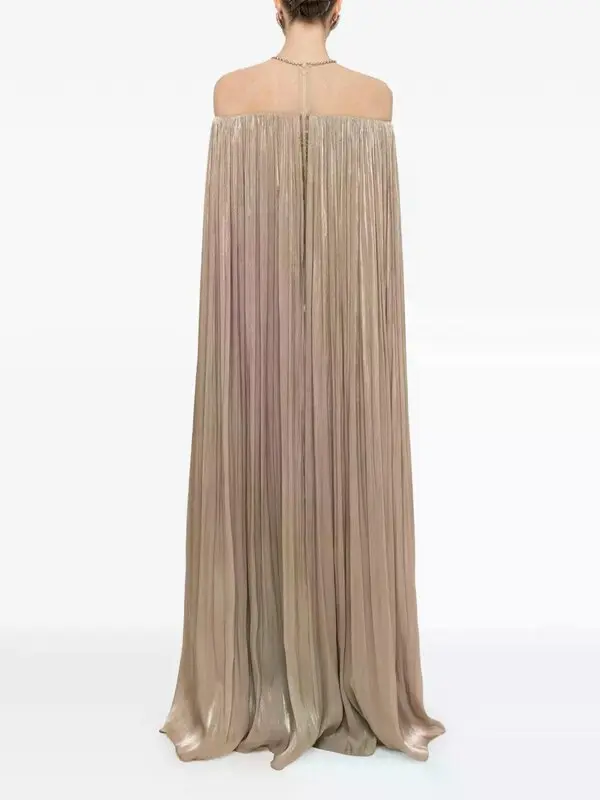 NISSA Embellished Cape Effect Chiffon Maxi Dress - Neutrals
