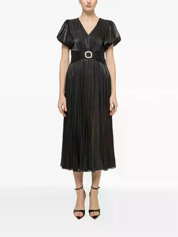 NISSA Crystal Detail Midi Dress - Black