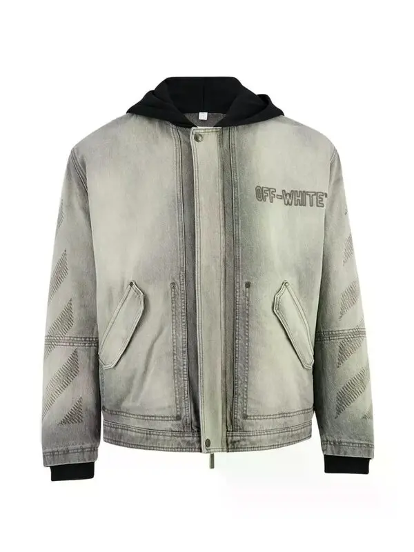 Off-White Hooded Denim Jacket - Grey