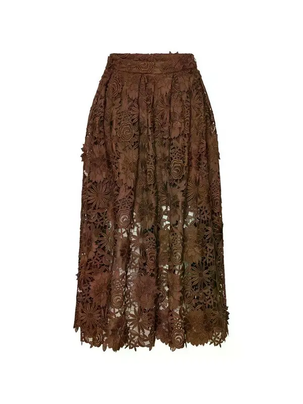 ROTATE BY BIRGER CHRISTENSEN Floral Lace Midi Skirt - Brown