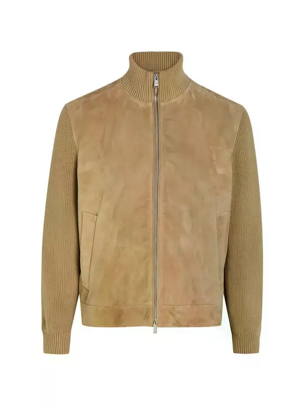 BOSS Knit-sleeves Suede Jacket - Neutrals