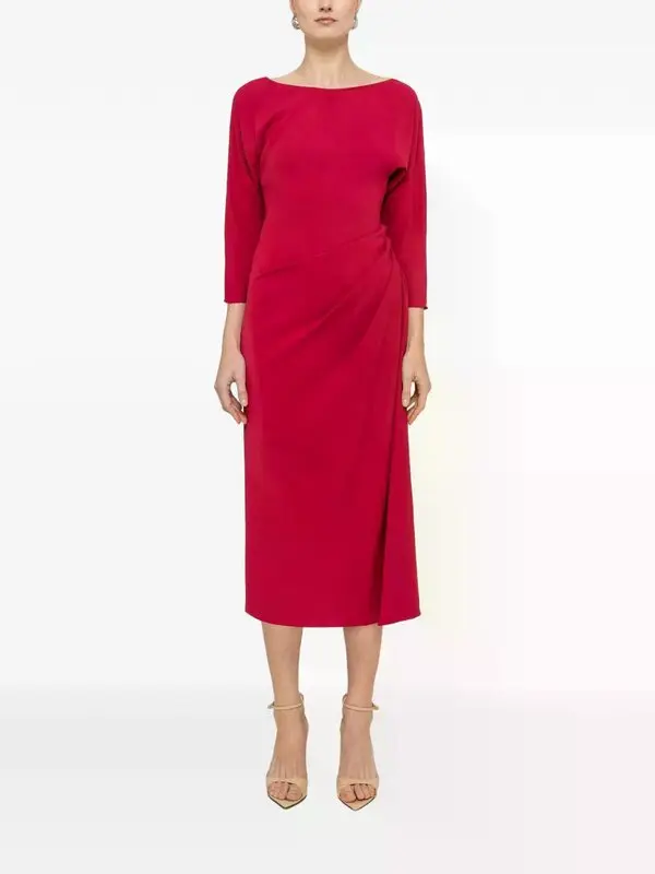 NISSA Pleated Midi Dress - Red