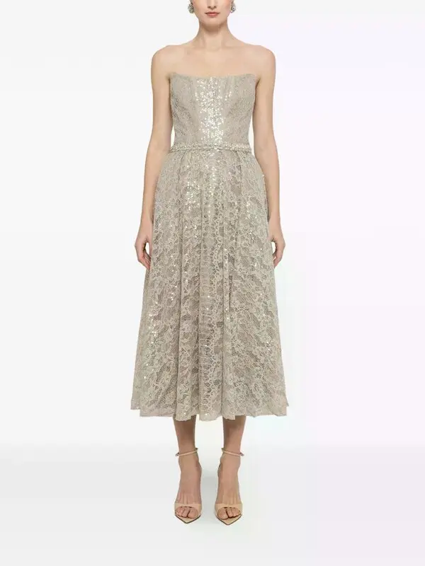 NISSA Sequin-embellished Lace Midi Dress