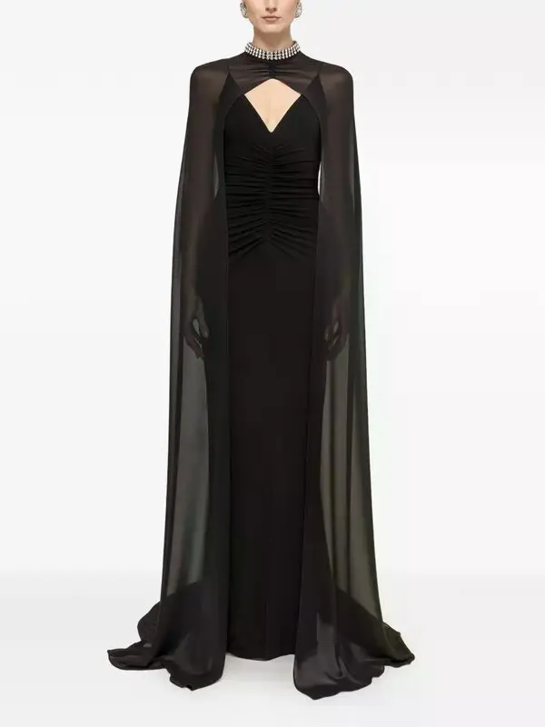 NISSA Detachable Cape Maxi Dress - Black