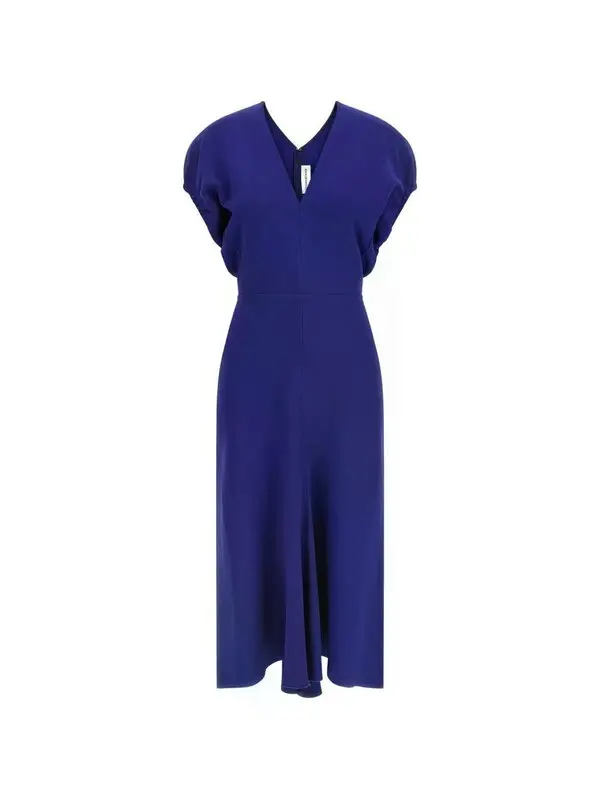Victoria Beckham V-neck Banded Waist Dress - Blue