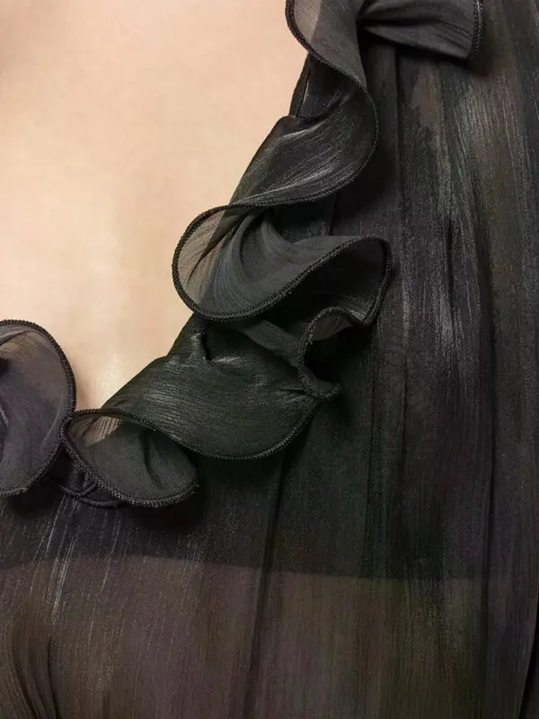 NISSA Ruffled Chiffon Sleeveless Top - Black