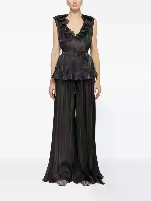 NISSA Ruffled Chiffon Sleeveless Top - Black