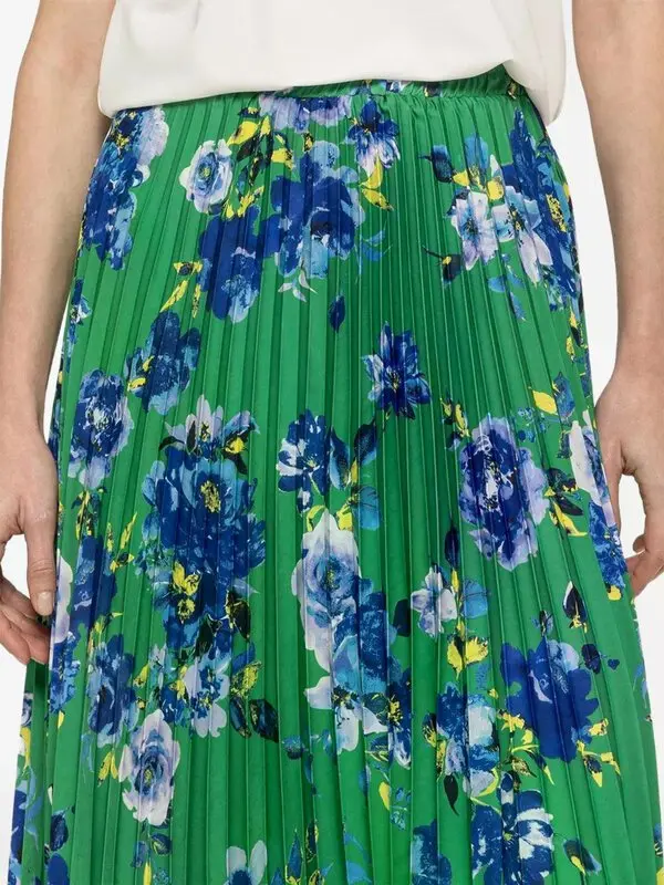 NISSA Printed Pleated Midi Skirt - Green
