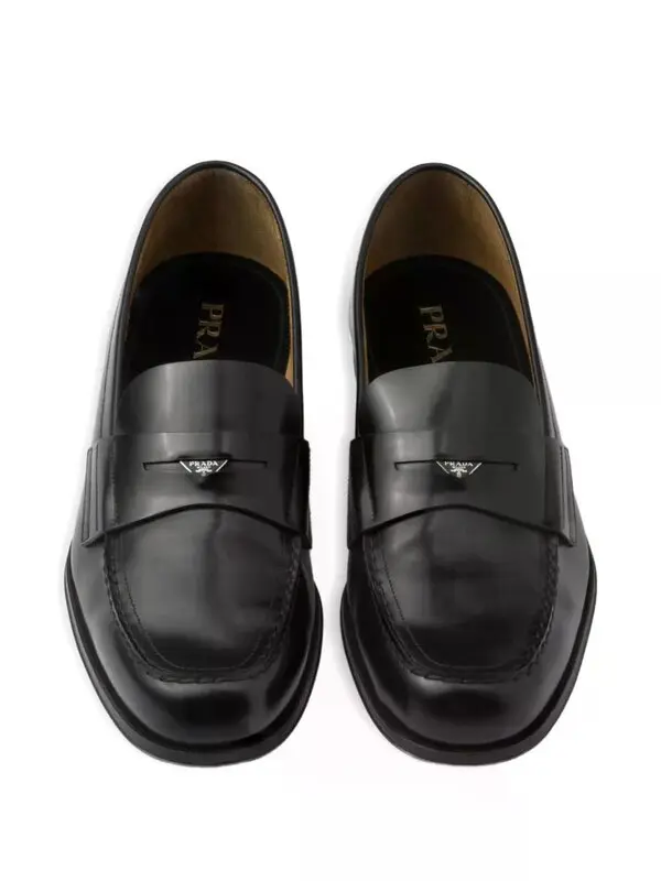 Prada Brushed Leather Loafers - Black