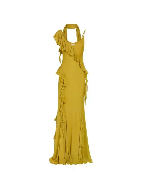 DE LA VALI Ruffled Maxi Dress - Yellow