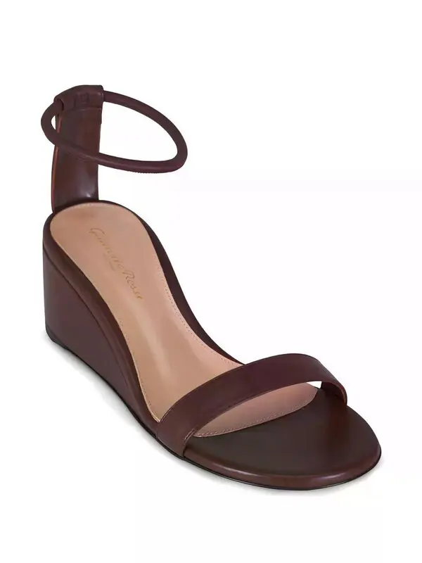 GIANVITO ROSSI Leather Wedge Sandals - Brown