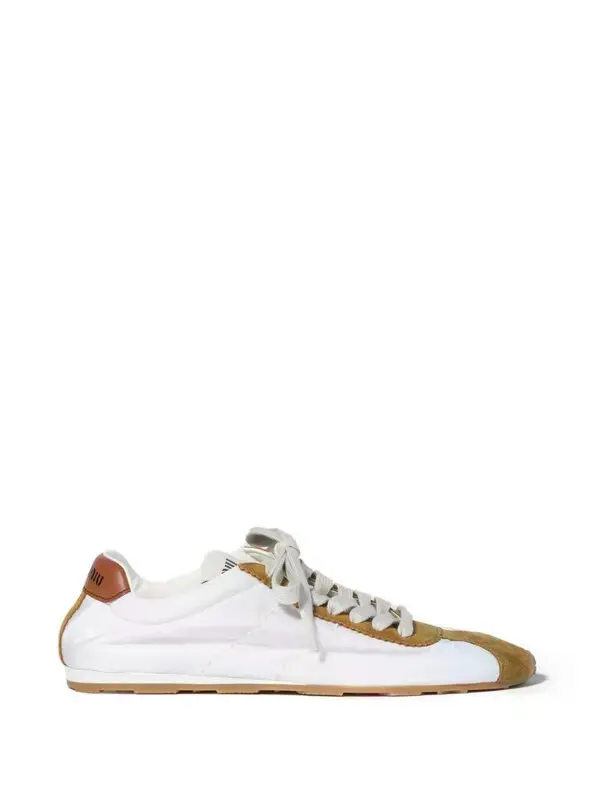Miu Miu Plume Technical Fabric And Suede Sneakers - White