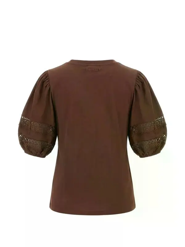 TWINSET Lace-detail Puff-sleeve T-shirt - Brown