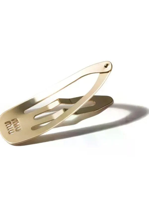 Miu Miu Set Of Two Perforated Logo Brass Hair Clips - Gold