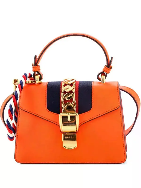 Gucci Sylvie Top Handle Bag Leather Mini Satchel - Orange