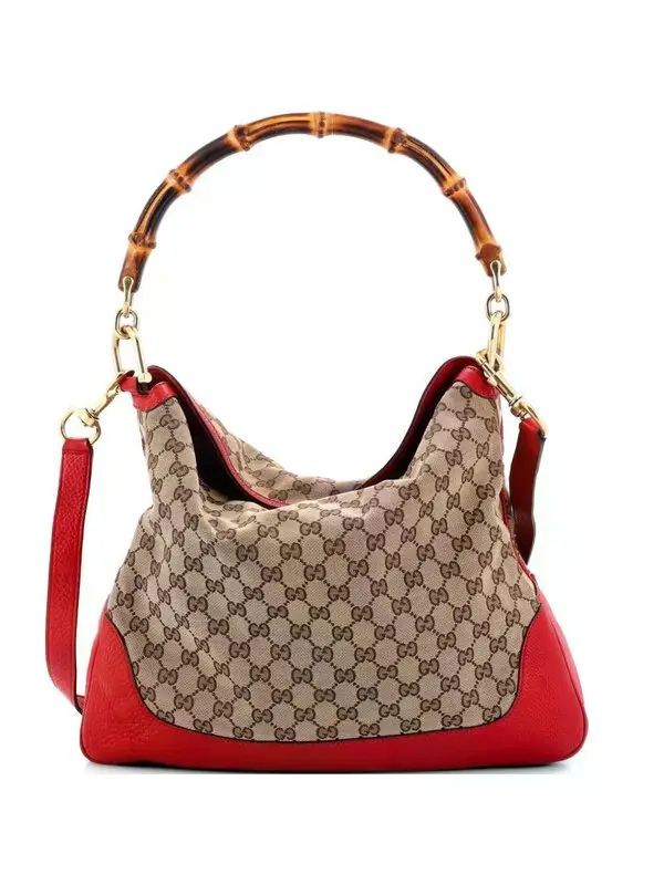 Gucci Diana Bamboo Gg Canvas Shoulder Bag Medium Hobo - Red