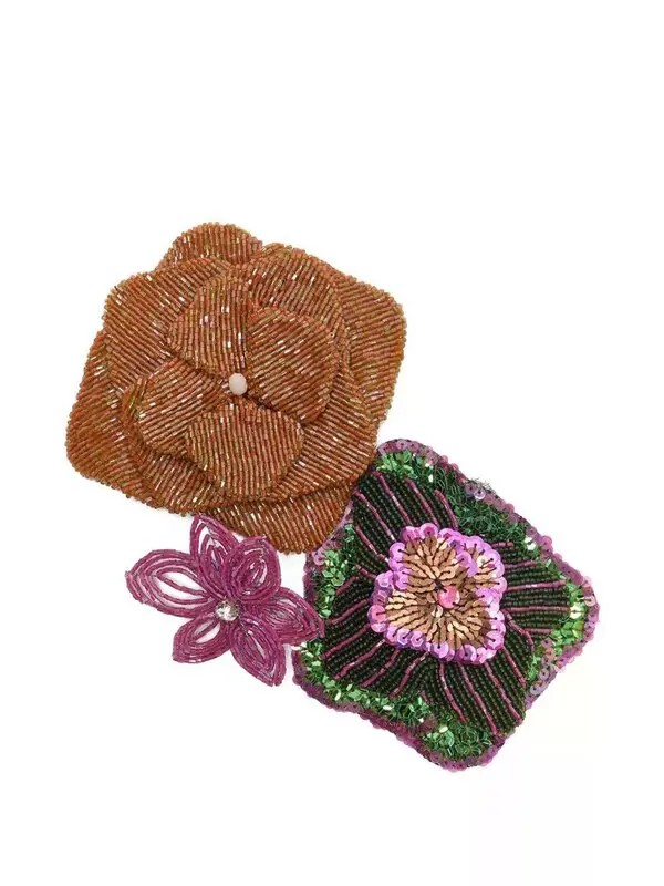 Malìparmi Floral Beaded Brooch Set - Brown