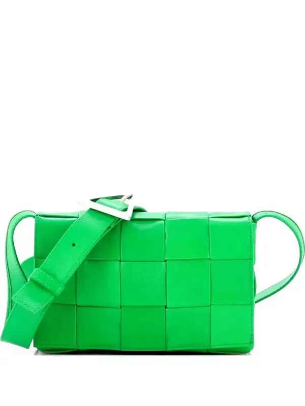 Bottega Veneta Cassette Maxi Intrecciato Leather Small Crossbody Bag - Green