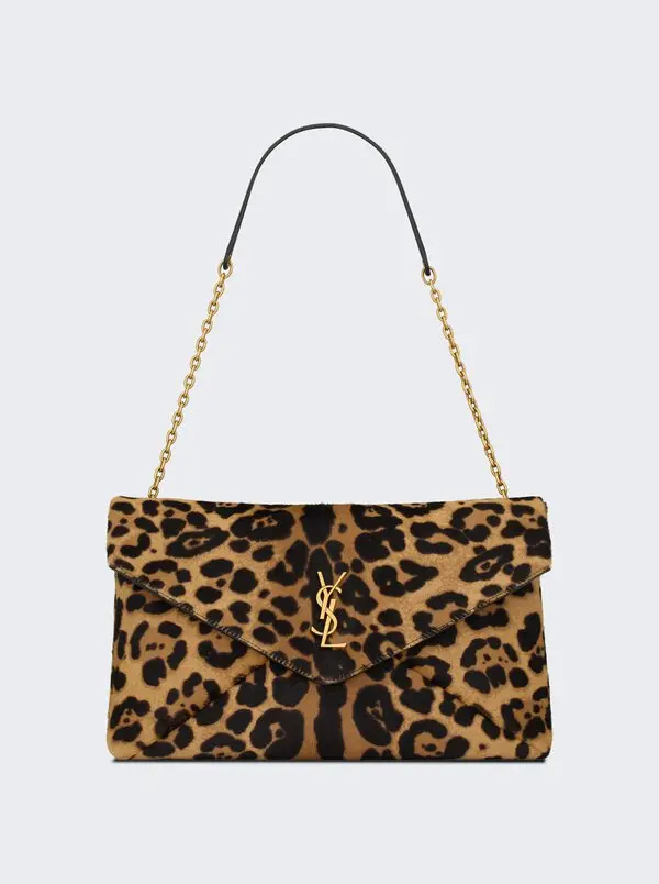 Saint Laurent Cassandre Leopard-print Pony Hair Pouch - Brown