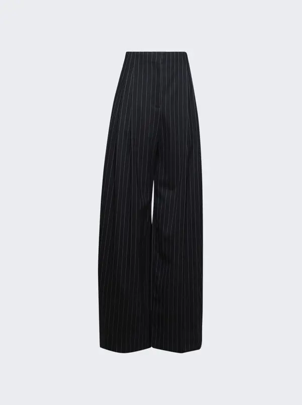 MUGLER Pinstripe Wide Leg Pleated Trousers - Navy