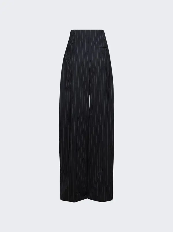 MUGLER Pinstripe Wide Leg Pleated Trousers - Navy