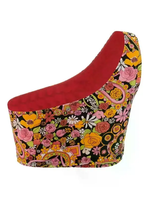 La DoubleJ Floral-pattern One-shoulder Bikini Top
