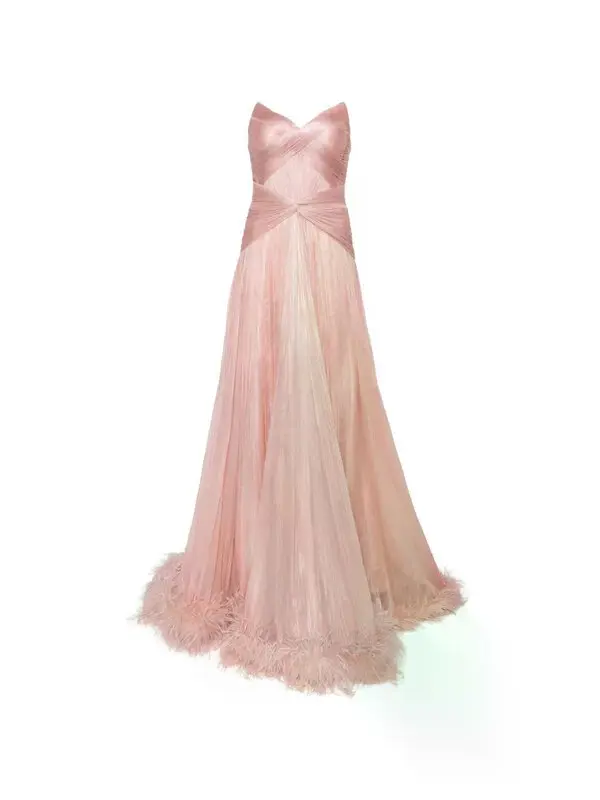 IRIS SERBAN Mikael Feather-trim Maxi Dress - Pink
