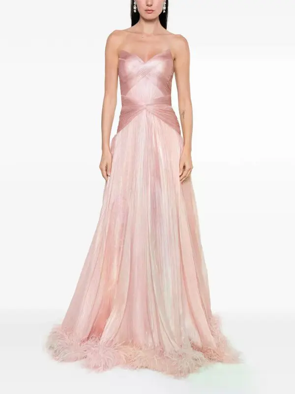 IRIS SERBAN Mikael Feather-trim Maxi Dress - Pink