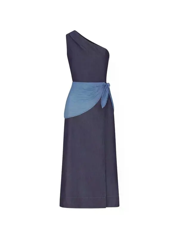 SIMONMILLER Belem Chambray One-shoulder Midi Dress