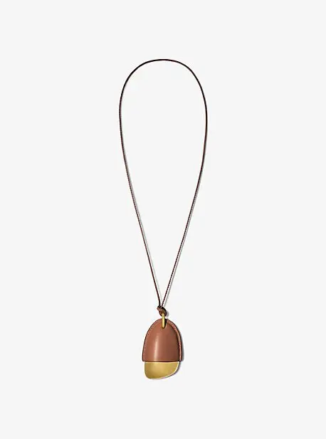 Michael Kors Brushed Brass And Leather Wrapped Pendant Necklace - Brown