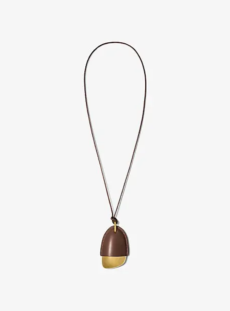 Michael Kors Brushed Brass And Leather Wrapped Pendant Necklace - Brown