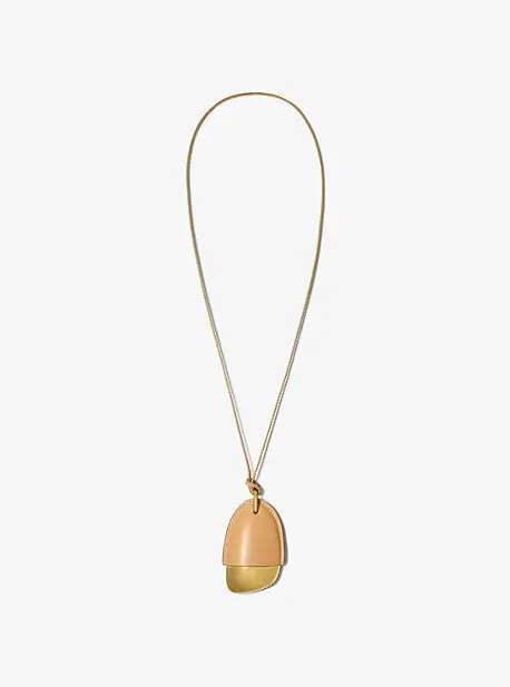Michael Kors Brushed Brass And Leather Wrapped Pendant Necklace - Natural