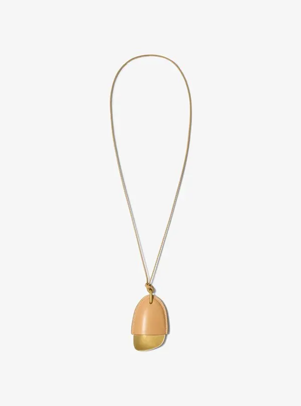 Michael Kors Brushed Brass And Leather Wrapped Pendant Necklace - Natural