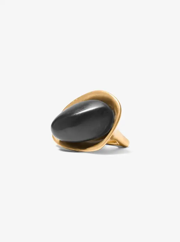 Michael Kors 24k Gold-plated Brass Statement Ring With Genuine Stone - Black