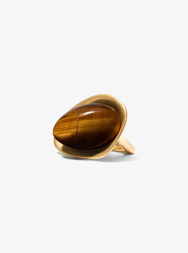 Michael Kors 24k Gold-plated Brass Statement Ring With Genuine Stone - Brown