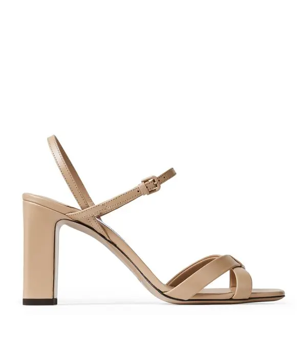 JIMMY CHOO Elsy 85 Leather Heeled Sandals - Neutral