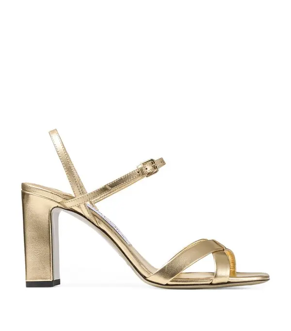 JIMMY CHOO Elsy 85 Leather Heeled Sandals - Gold